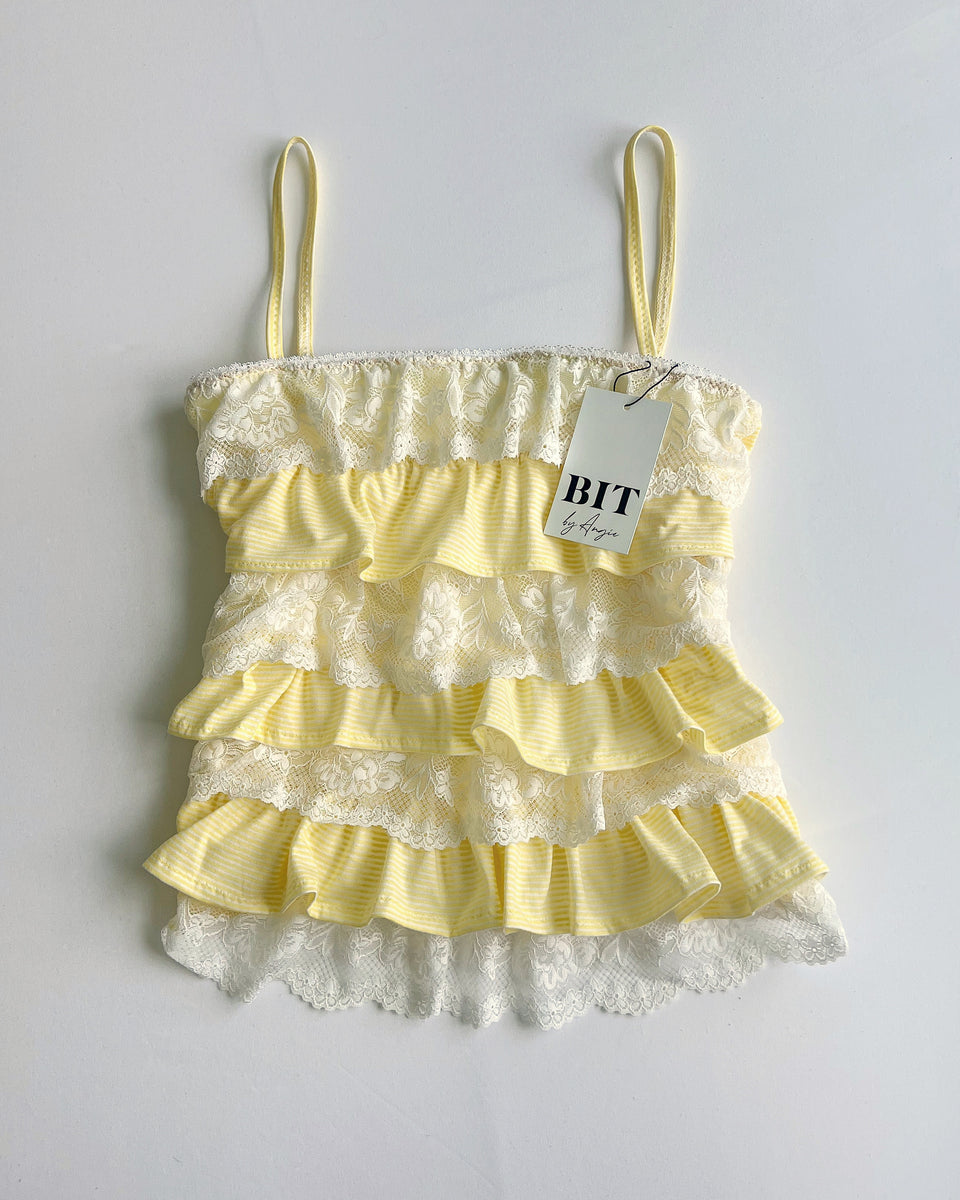Misha cotton lace ruffle cami (Bright butter yellow mini stripes) – Bit ...